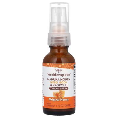 Wedderspoon,麦卢卡蜂蜜和蜂胶喉咙喷雾，原生态蜂蜜，MGO 400+，