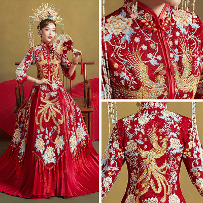 2026新款秀禾服新娘龙凤褂婚纱中国风百褶裙大码中式结婚新娘礼服