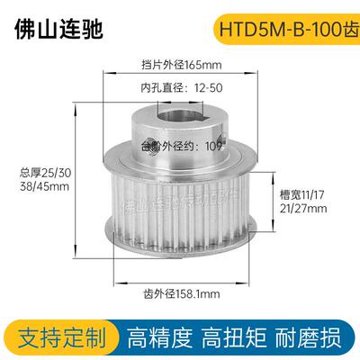 同步轮HTD5M-100齿 精加工内孔 20 22 24 25 BF型 同步带轮 铝合