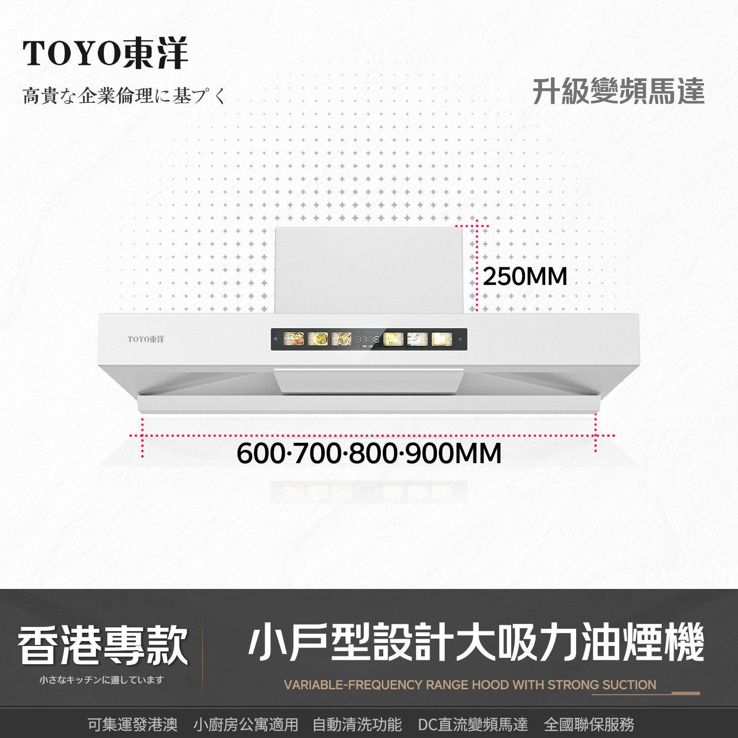 TOYO東洋抽油烟机小型小尺寸公寓吸油机超薄T型顶吸矮小香港直邮