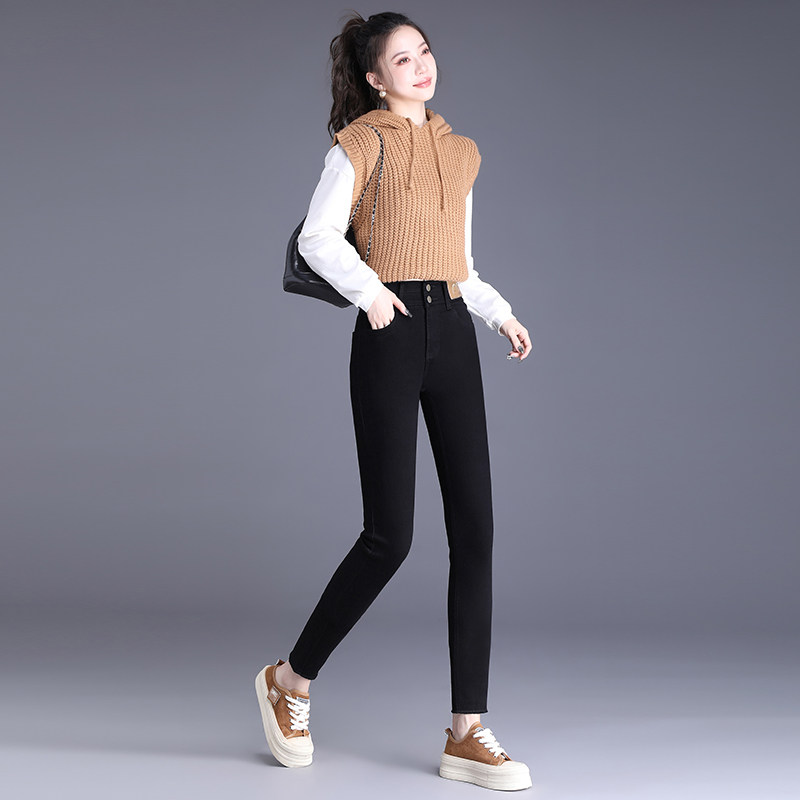 黑色高腰弹力打底小脚裤2025秋季新款甜美修身遮肉外穿休闲女裤子