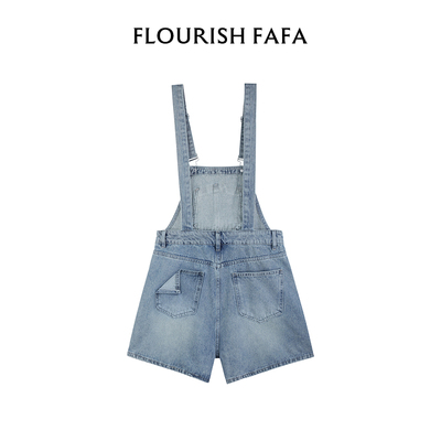 FLOURISH FAFA【幻夏】高腰牛仔背带短裤牛仔短裤显瘦夏季百搭