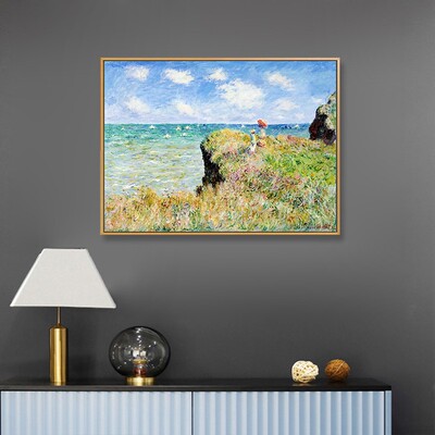 莫奈装饰画客厅挂画石崖上卧室餐厅玄关沙发背景墙印象派风景壁画