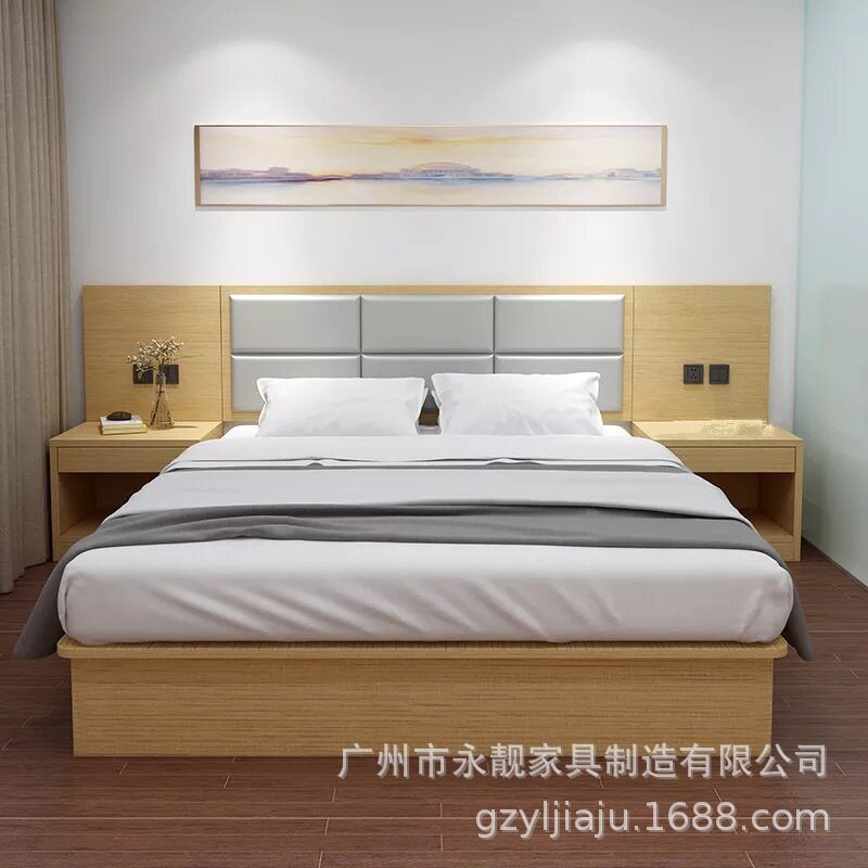 厂家批发商务快捷酒店宾馆公寓板式1.5m床客房衣柜行李架成套家具