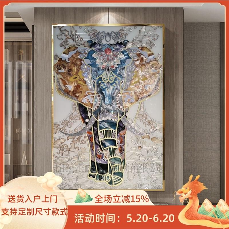 新品珐琅彩画入户玄关走廊过道装饰画客厅镶钻挂画餐厅卧室大象壁