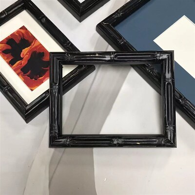 【黑色竹节】新中式法式画框装裱定制实木东方风情6844