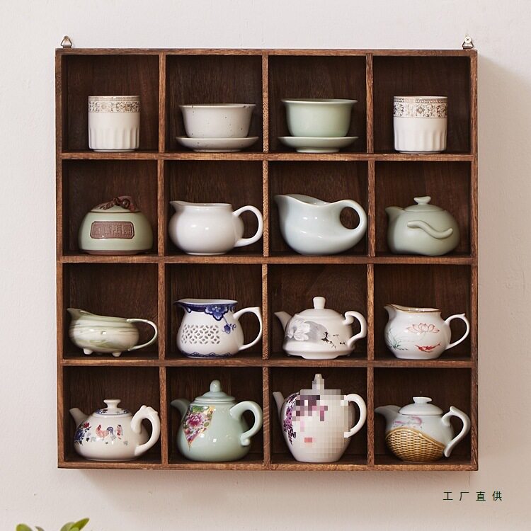 实木多宝格挂壁式博古架中式茶杯架现代简约收纳茶具架子