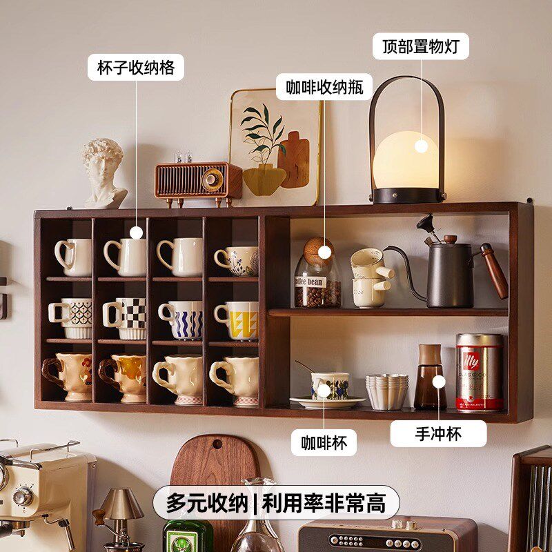 实木置物架墙上可壁挂桌面台面展示架格架多层架收纳柜茶具收纳架