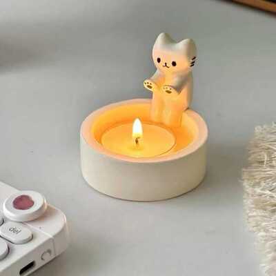 陶瓷款Cartoon Kitten Candle Holder卡通小猫蜡烛台家居摆件