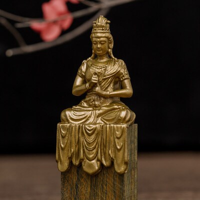 大日如来佛祖像随身佛摆件毗卢遮那如来黄铜像中式禅意茶空间装饰