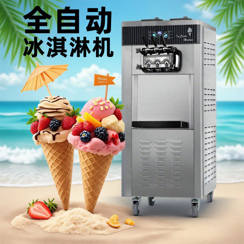 浩博冰淇淋机商用全自动冰激凌机立式台式雪糕机甜筒机三色摆摊