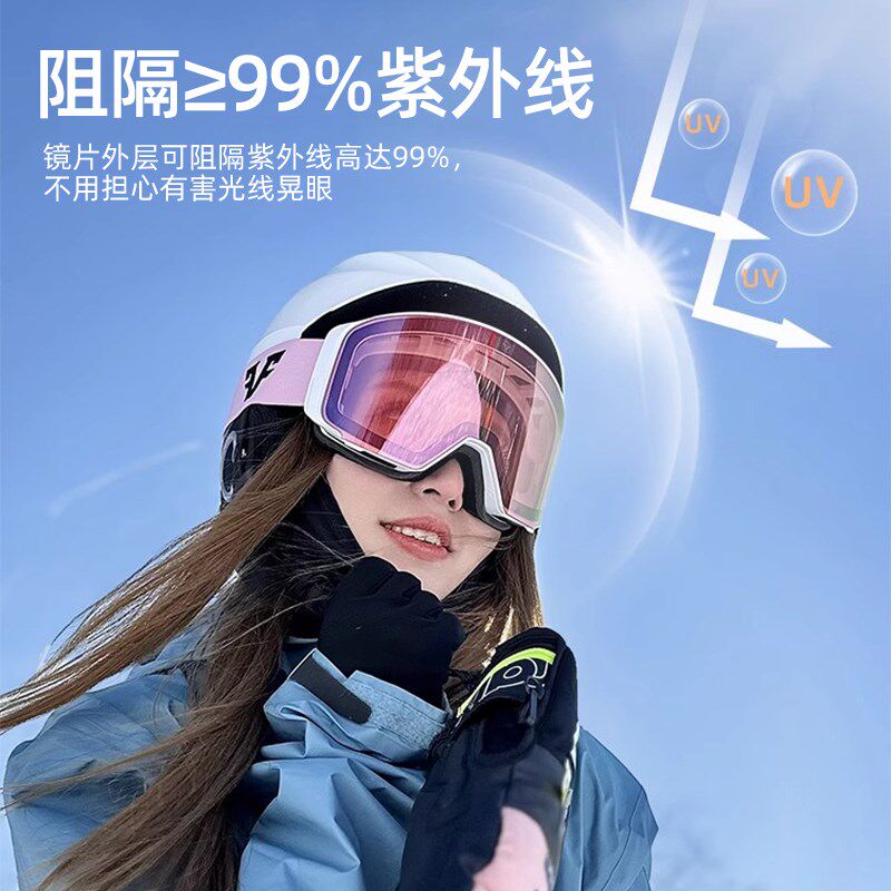 滑雪眼镜女双层防雾磁吸滑雪镜登山雪镜可戴近视男雪地柱面护目镜