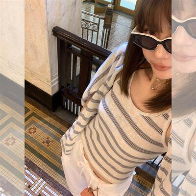 【13C】夏日航海系列 松弛条纹针织防晒薄款外搭开 衫背心两件套