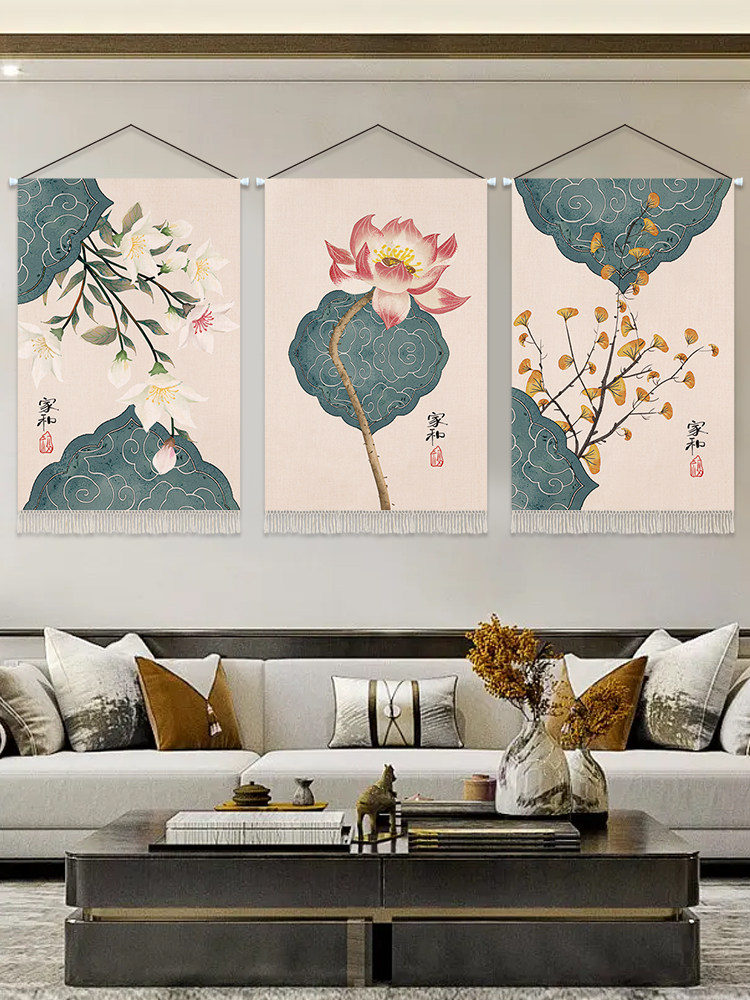 新中国风入口挂画民俗客厅沙发背景墙装饰三联画中国风餐厅艺术挂