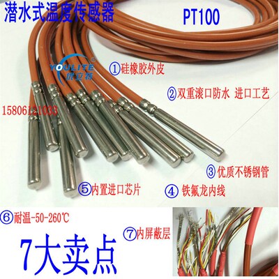定制包邮PT100温度传感器铂 热电阻PT1000热电偶高温防水感温探头