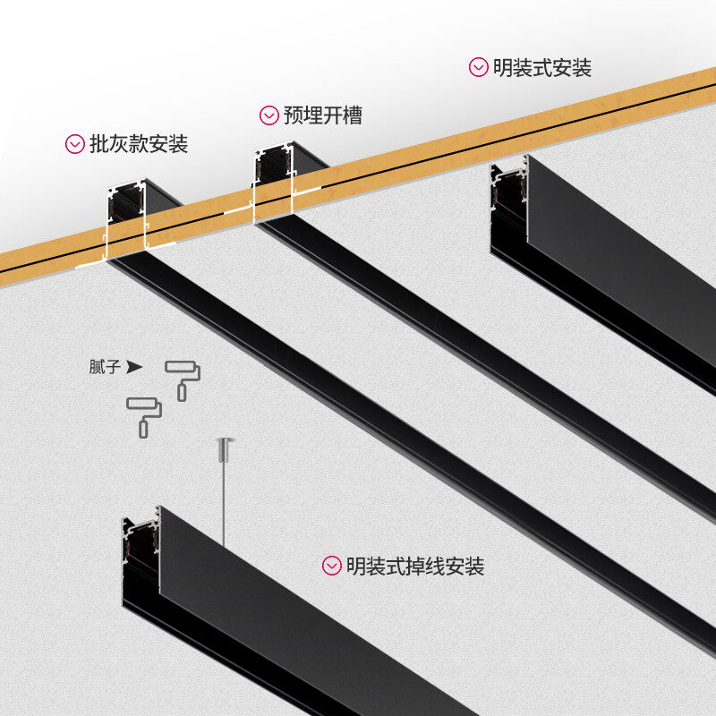 轨道磁吸灯无主灯嵌入式明装客厅照明无边框射灯led泛光灯线性灯