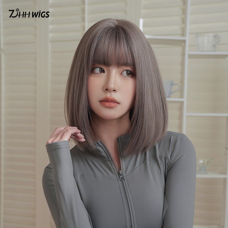 短发假发全头套女整顶仿真发女士自然减龄锁骨发波波头一刀切假发