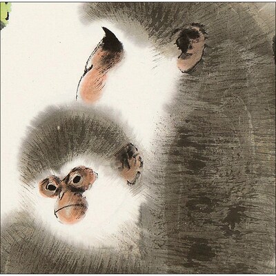 母子图双猴画挂画装饰画十二生肖猴母子情深国画装裱框方楚雄548