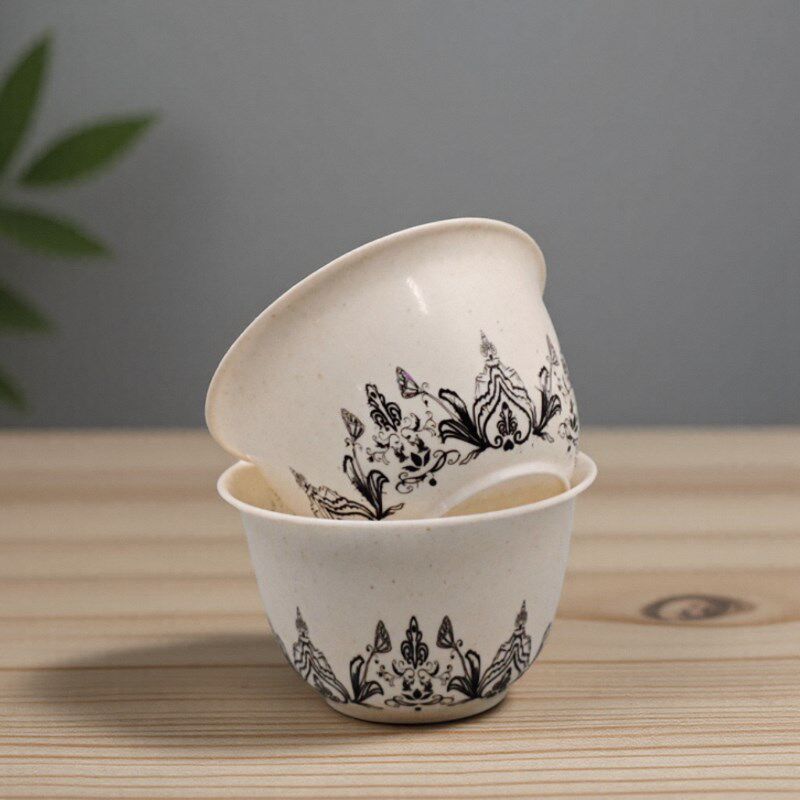 环保中国风一次性稻壳功夫茶杯小号加厚加硬办公品茗杯带杯架茶具