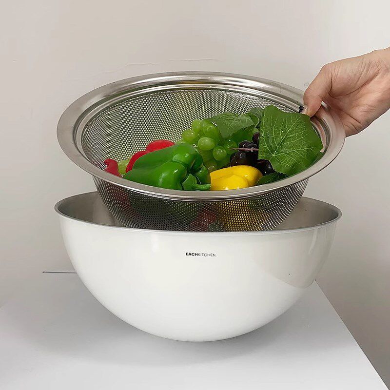 韩国洗菜盆家用不锈钢洗水果食品304加厚带刻度和面烘焙盆沙拉盆