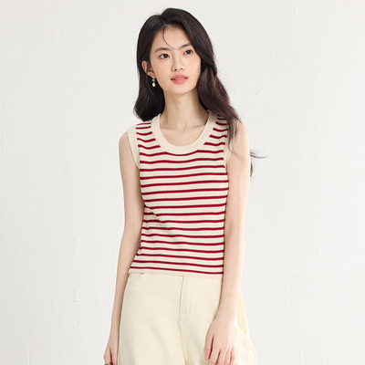夏季舒适条纹U领女背心吊带