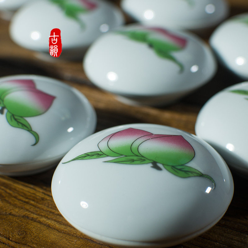 景德镇陶瓷印泥盒桃子可爱复古小号印泥瓷缸30-40g文房篆刻用瓷盒