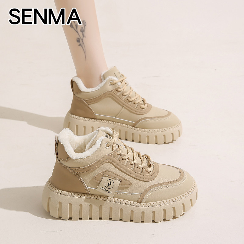 SENMA雪地靴女2026新款冬季加绒厚底保暖棉鞋时尚百搭防滑靴女