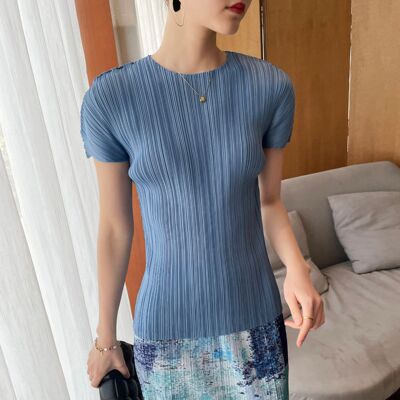 品质夏季高端褶皱修身小香风气质通勤百搭休闲T恤Pleats