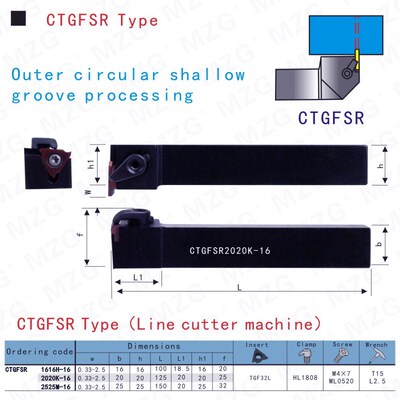 MZG数控外圆切槽刀杆CTGFR/CTGFL/CTGFSR/CTGFSL-1616H16/2020K16