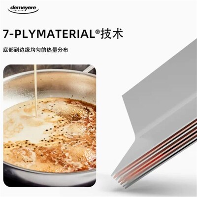 比利时进口DEMEYERE Proline7/Multiline7七S层不锈钢平底煎锅现