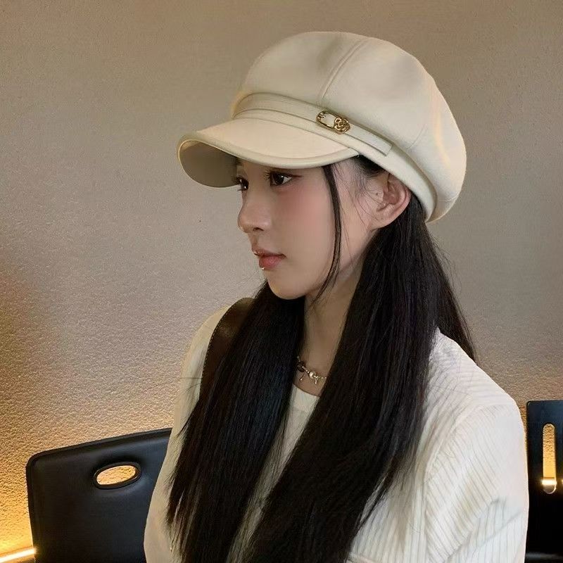 日系复古文艺风黑色鸭舌贝雷帽女休闲百搭气质显脸小八角云朵帽子