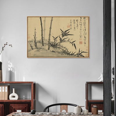 墨竹图水墨国画新中式客厅装饰画餐厅茶室禅意挂画书房竹子壁画横