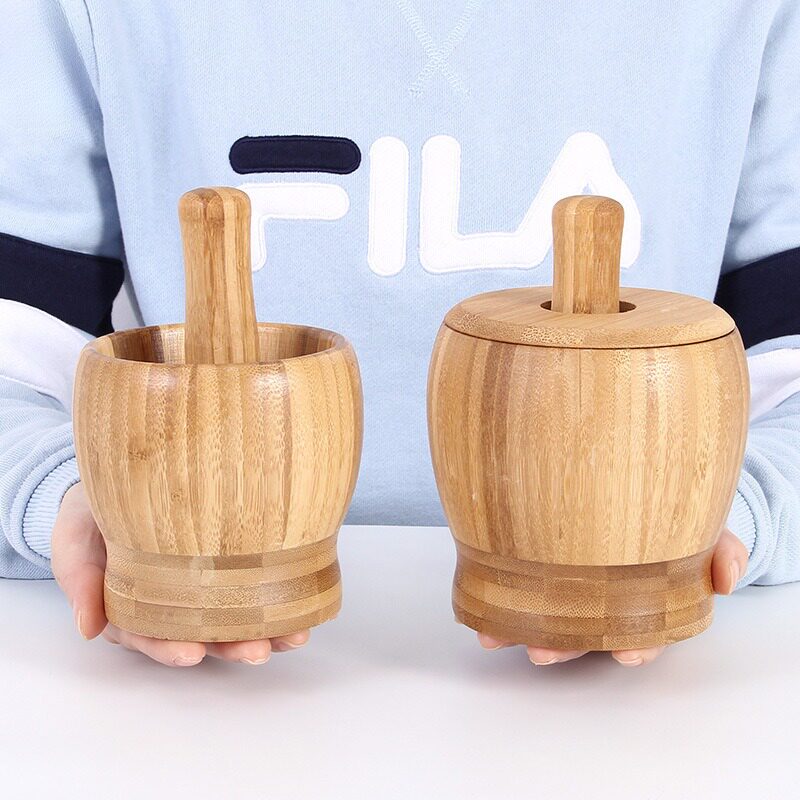 竹质捣蒜罐家用厨房食物搅馅器擂钵压蒜创意蒜泥研磨器带盖捣蒜器