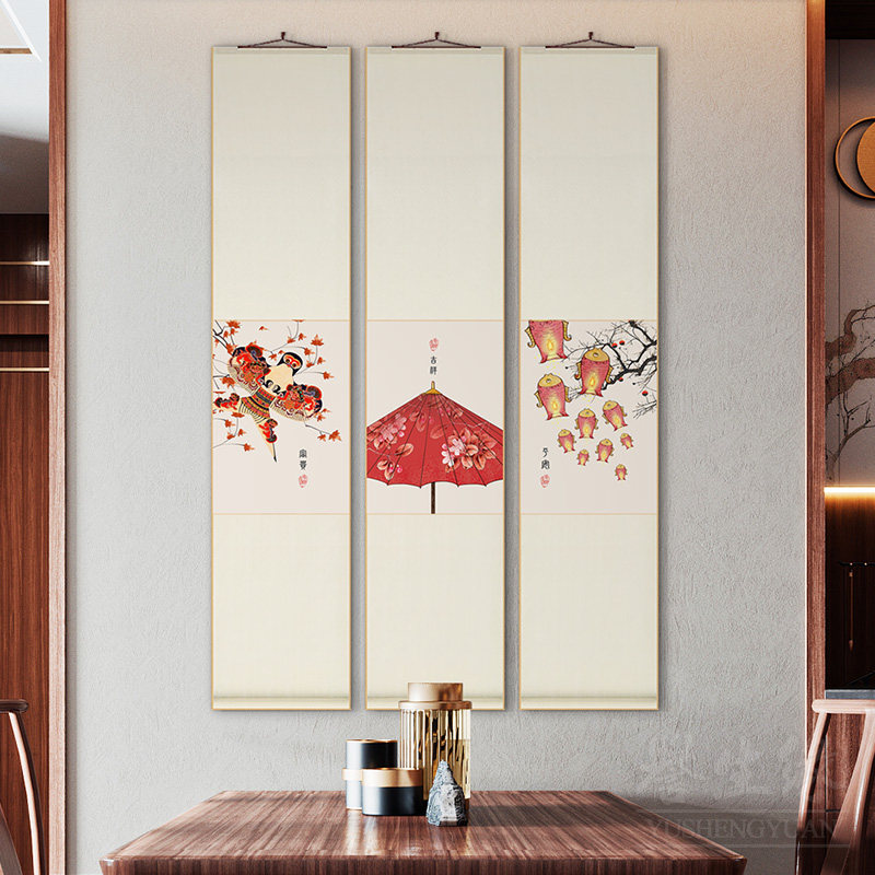 民俗中国风卷轴挂画竖版新中式书房装饰画客饭厅茶室壁画过道墙画