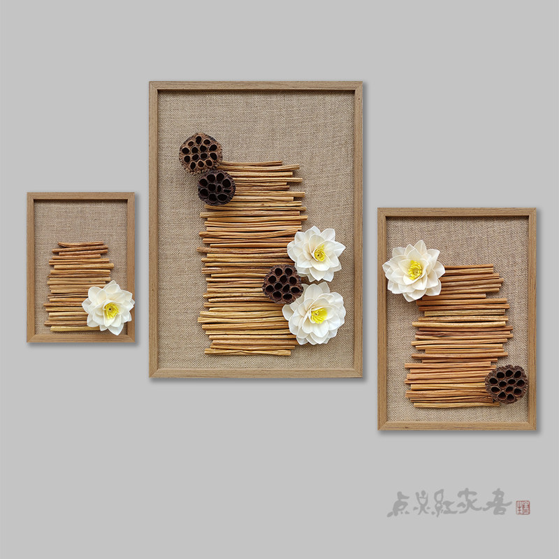 荷池方舟立体花艺装饰画禅意新中式家居壁饰挂件干花玄关民宿墙饰