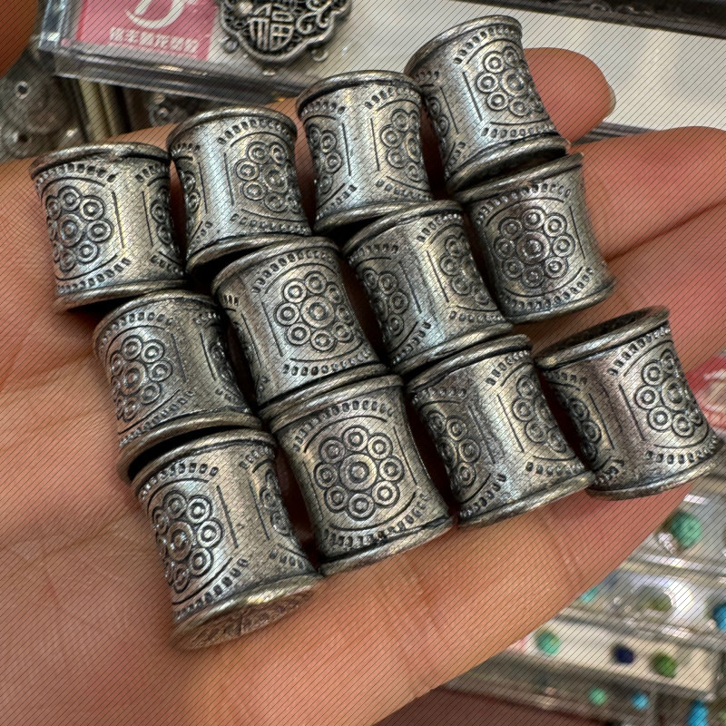 山西老银色复古三七银色隔珠花隔珠祥云桶珠弯管DIY文玩配饰保养