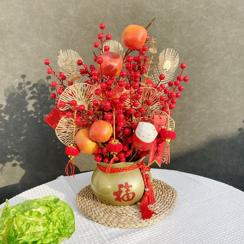 春节新年福桶客厅装饰发财果乔迁之喜摆件新居入伙礼品插花装饰品