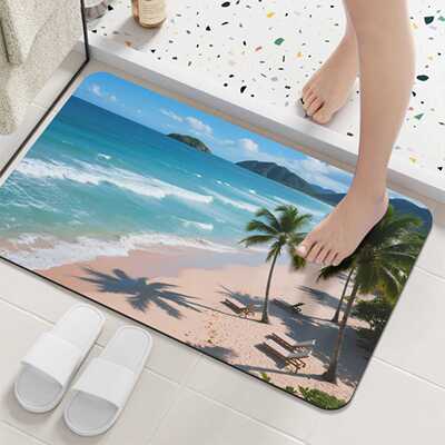 3d软硅藻泥海洋沙滩大海风格地垫卫生间浴室吸水速干防滑门口地垫