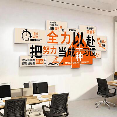 高级感办公室墙面装饰企业化MRT励志标墙语公司进文门形贴象墙画