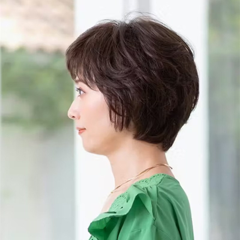 假发全头套女真人发丝真发短发全真自然整顶妈妈中老年女士妈妈款
