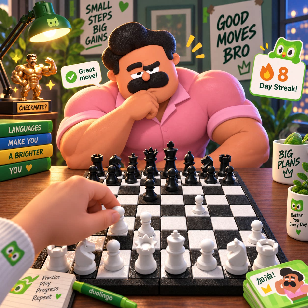 多邻国同款国际象棋Oscar卷轴棋格盘象棋套装Duolingo棋子玩具