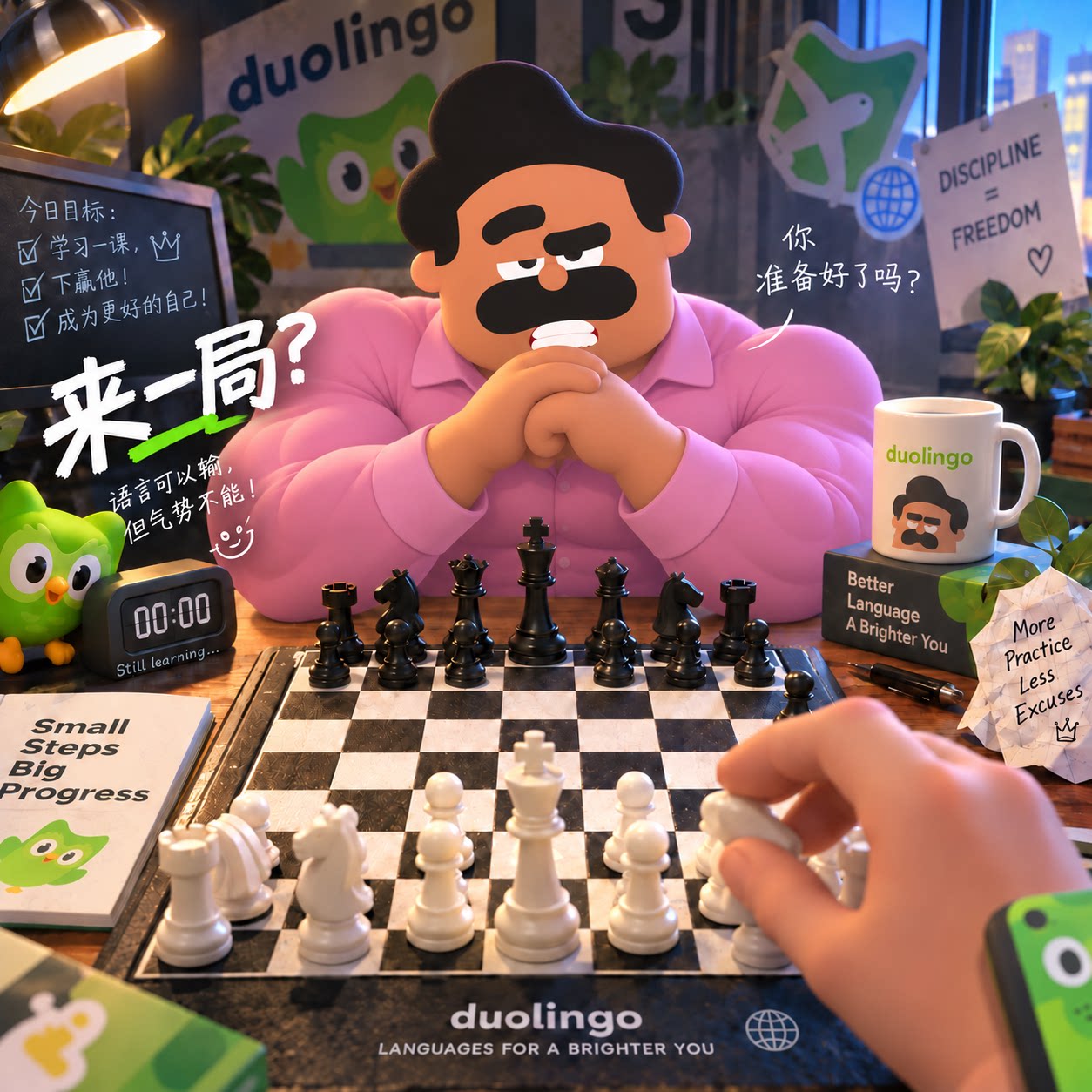 多邻国国际象棋Oscar卷轴棋格盘象棋套装Duolingo棋子益智玩具