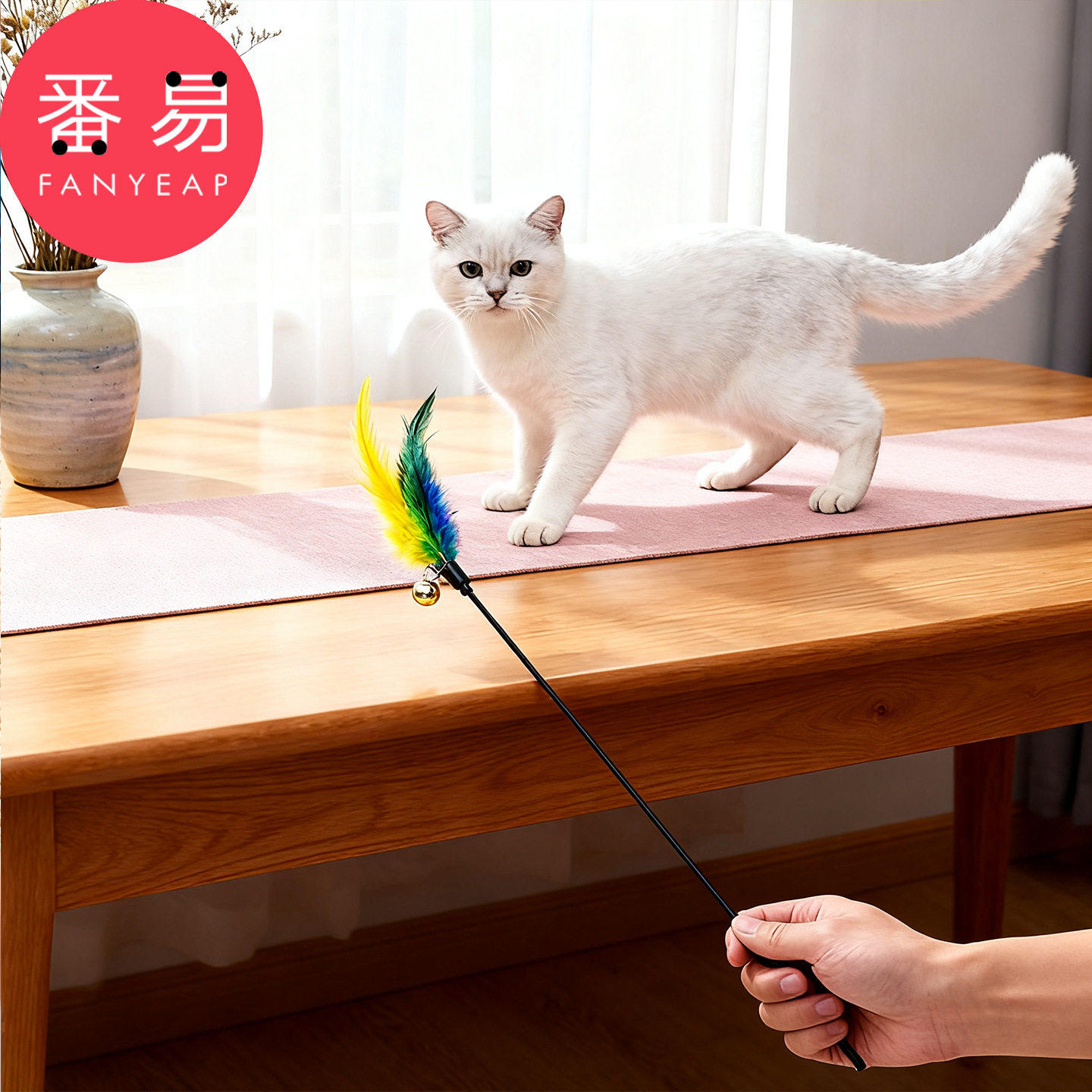逗猫棒D1zzn001-猫咪逗猫棒长杆彩色羽毛带铃铛小猫咪互动用品