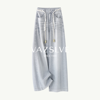 【VAZSLVE/全新奢品】捡漏设计感时尚阔腿牛仔裤女新款高腰直筒裤