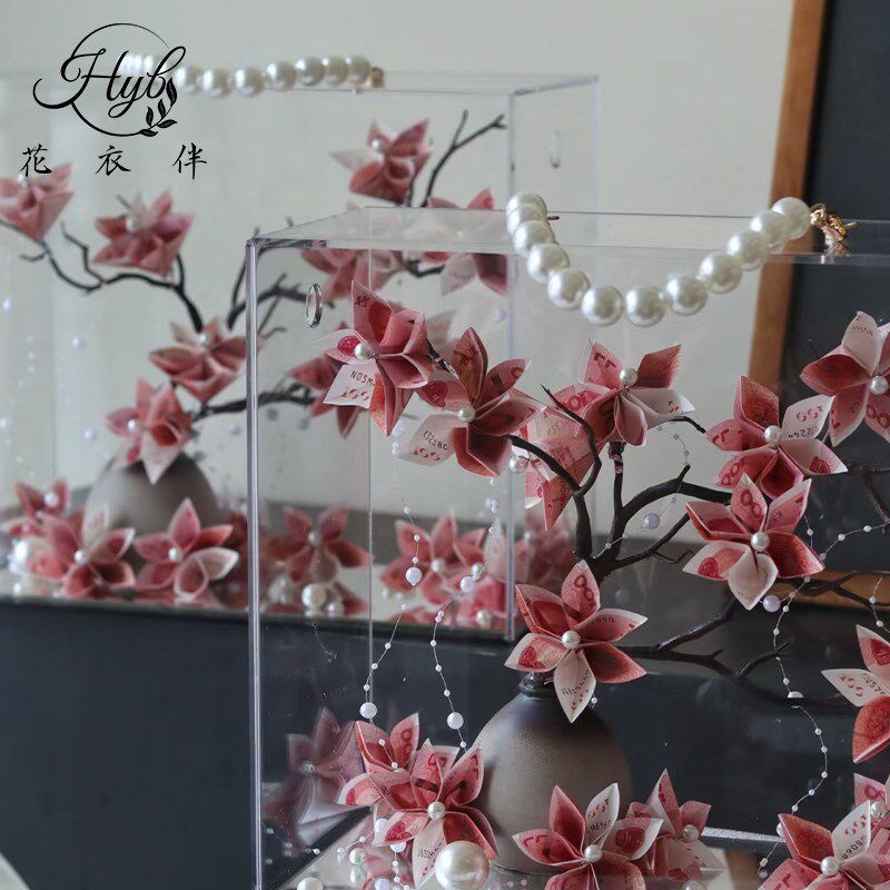 透明亚克力珍珠手提盒鲜花花束插花盒花艺包装盒空盒花店diy材料