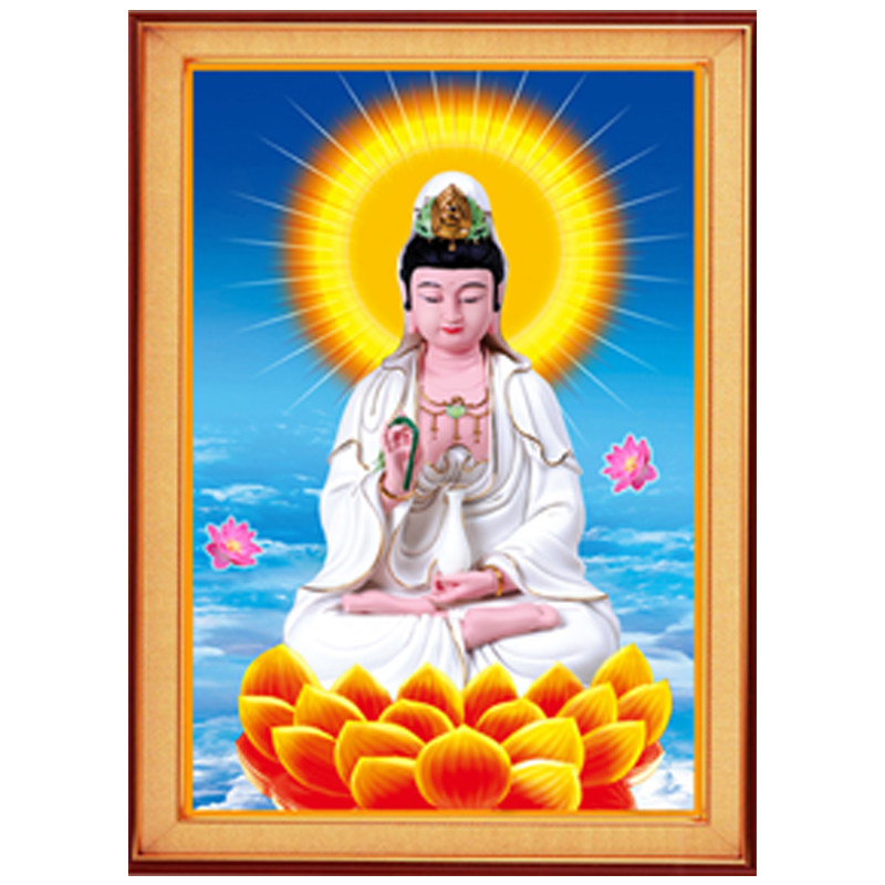 新款坐莲宝莲观音刺绣线绣十字绣套件印花清晰多配绣线送绣图工具