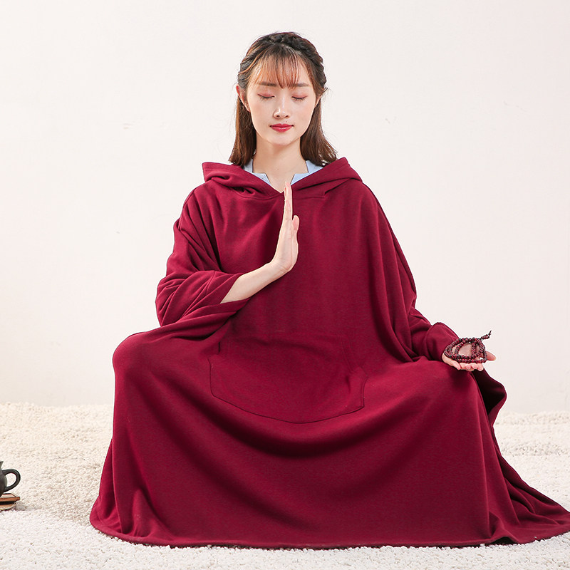 玄善男女居士服摇粒绒o精梳棉打坐披风观音斗篷禅修披肩僧服秋冬