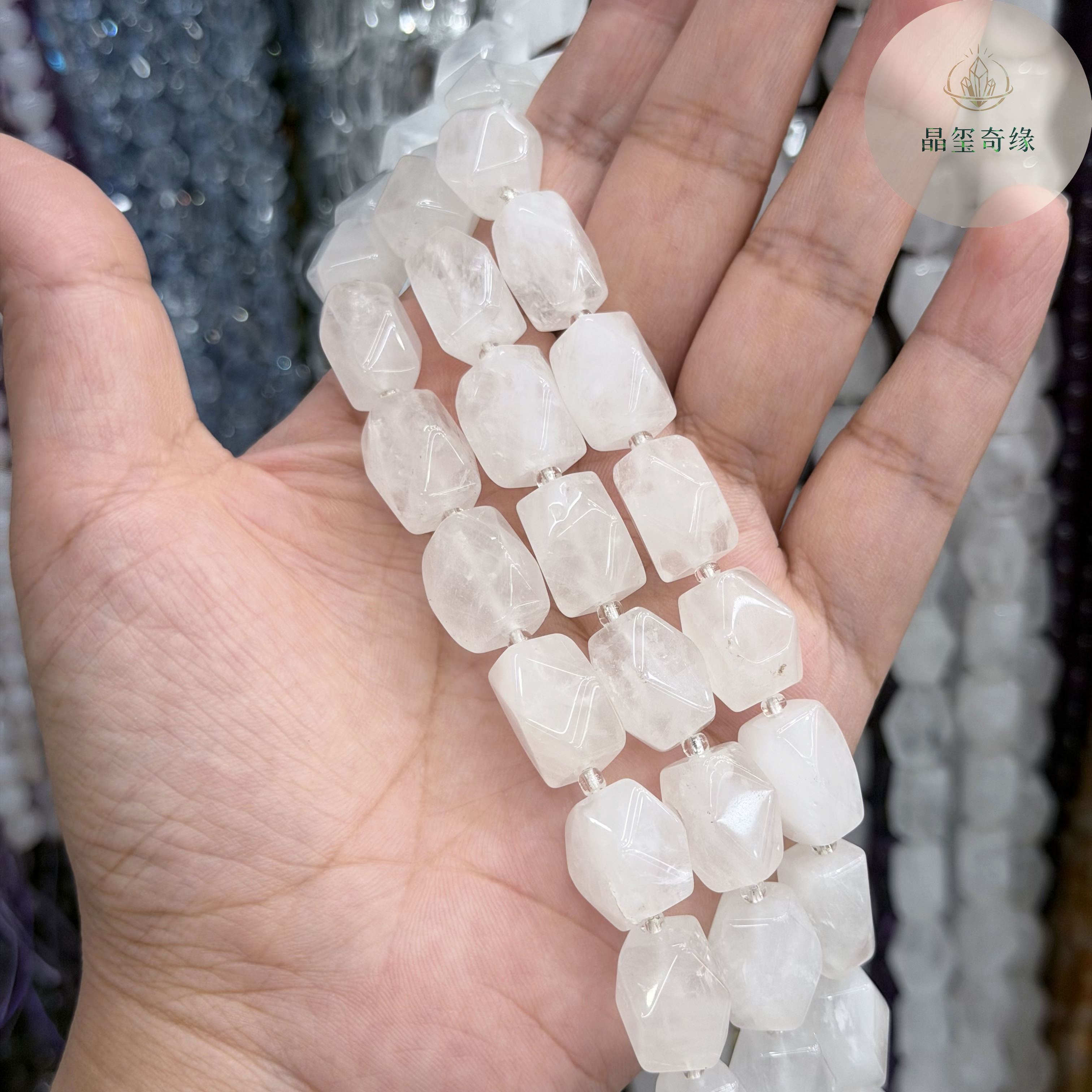 约10*15mm纯天然奶油体白水晶切面桶珠散珠diy项链手链饰品配珠