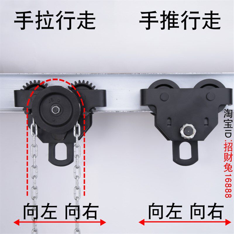 防撞型手推跑车工字钢滑车单轨行车起重滑轮手拉葫芦小猫头吊123t