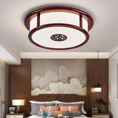 led吸顶灯圆形新中式卧室灯仿古餐厅灯简约实木灯具45x45 55 25cm